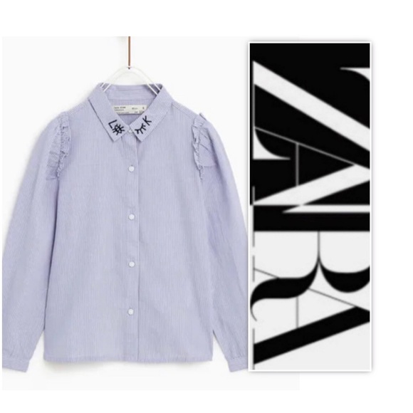 Zara | Shirts & Tops | Zara Kids Look Striped Ruffled Button Shirt ...